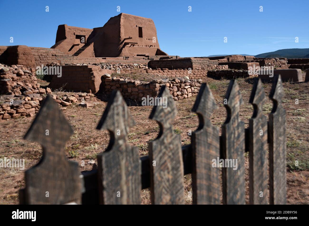 The adobe ruins of a Spanish 17th century mission church at Pecos ...