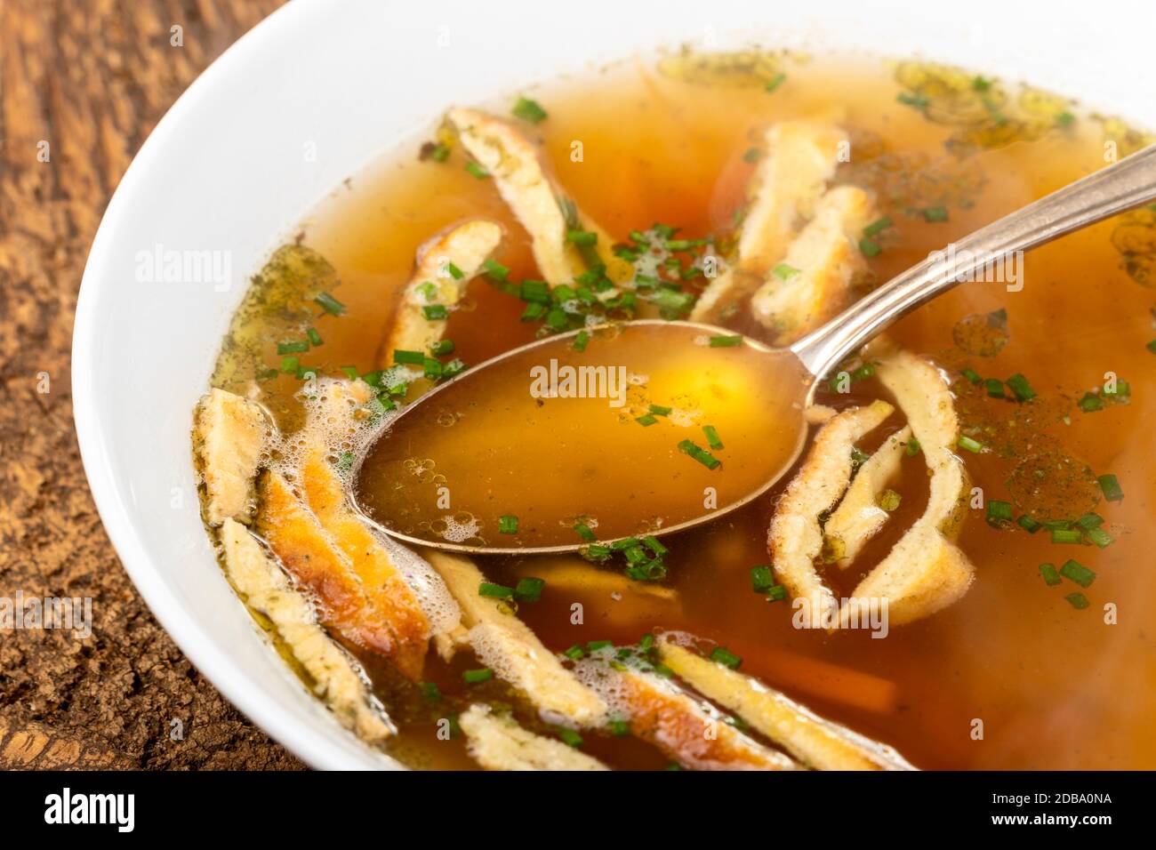 overview of a bavarian pancake soup Stock Photo - Alamy