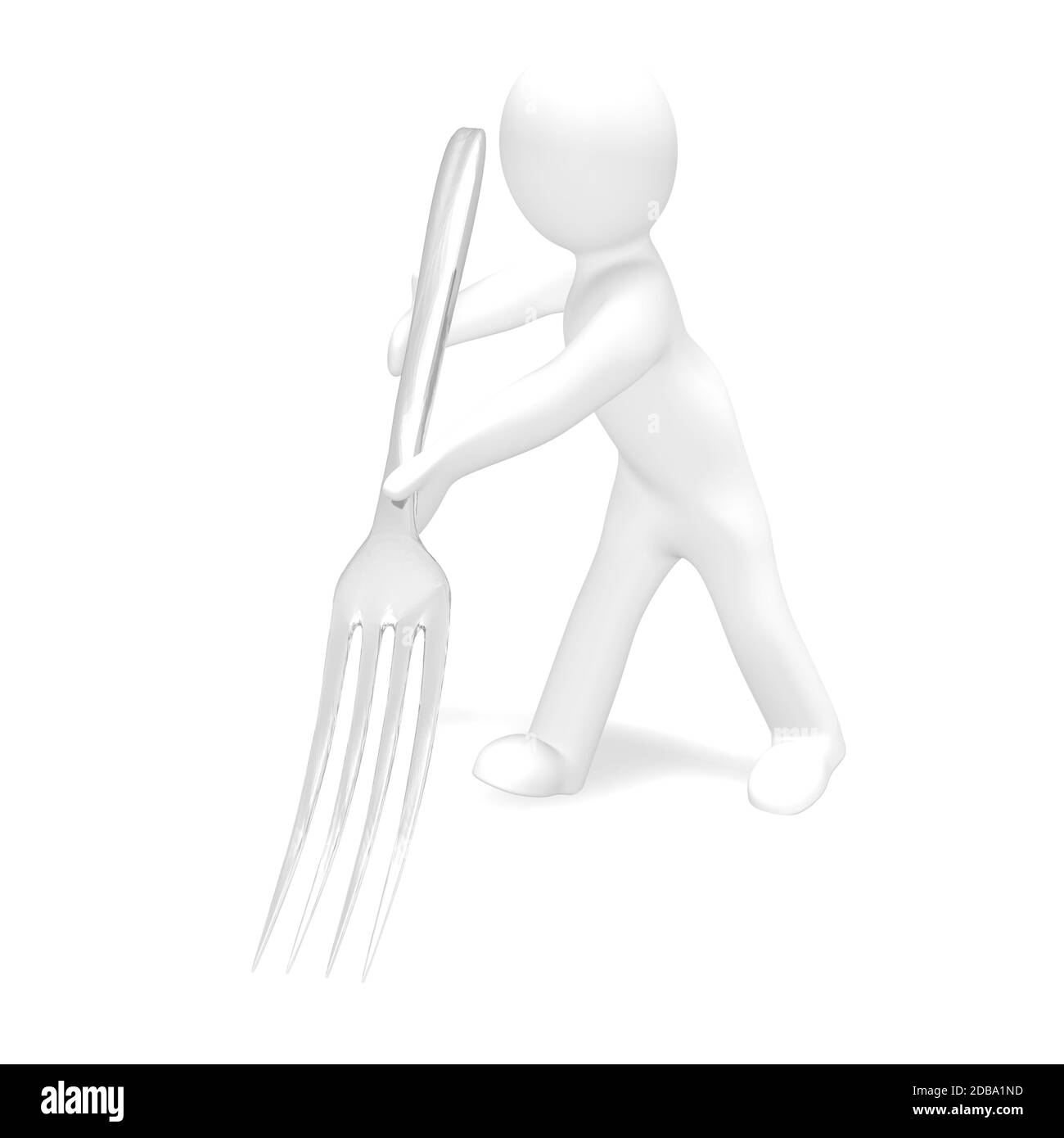 Little man holds a huge fork Stock Photo - Alamy