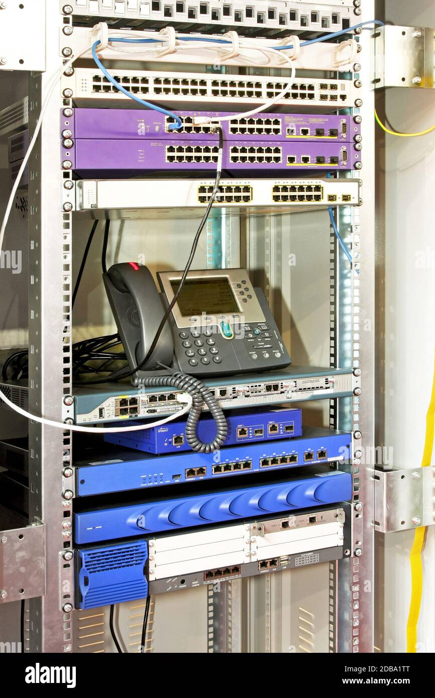 Internet communication company tower with network hubs Stock Photo - Alamy