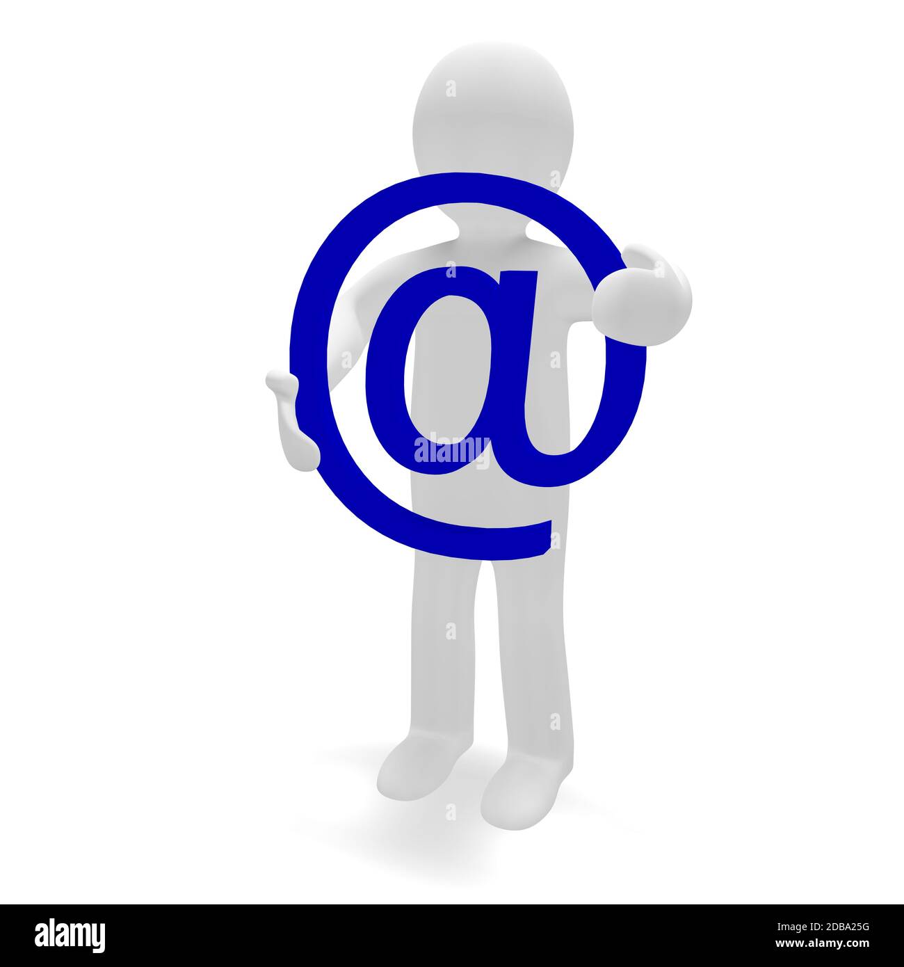 Little man holds a huge @ symbol Stock Photo - Alamy
