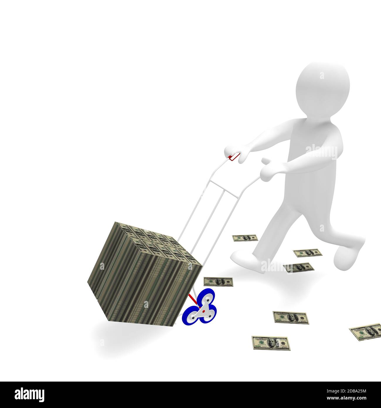 Little man carries a cart with money Stock Photo - Alamy