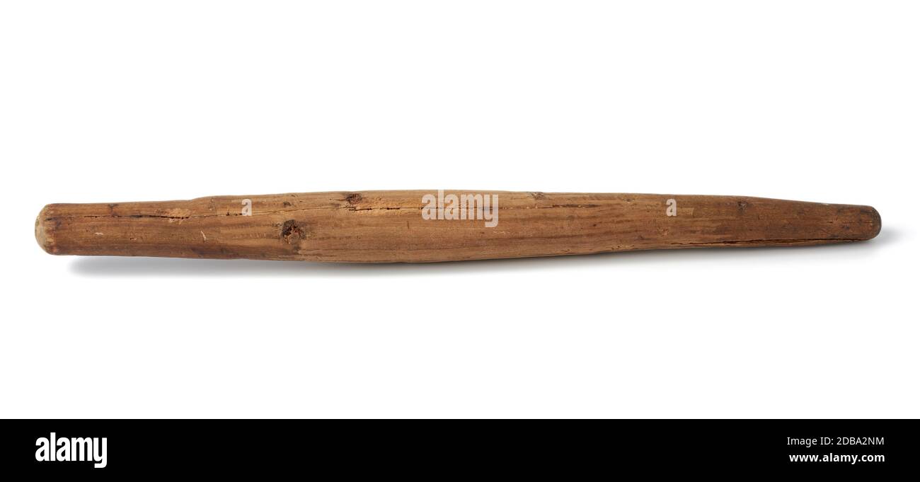 brown vintage wooden rolling pin isolated on white background, old ...