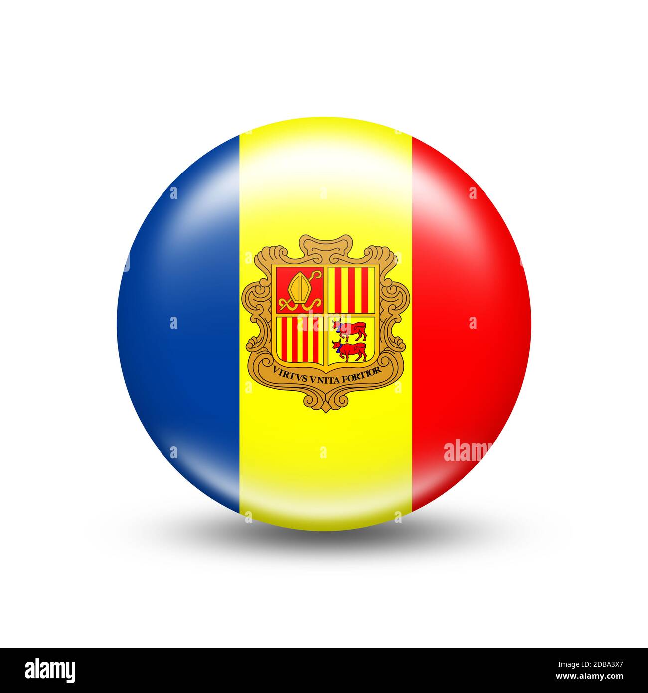 Andorra country flag in sphere with white shadow Stock Photo - Alamy