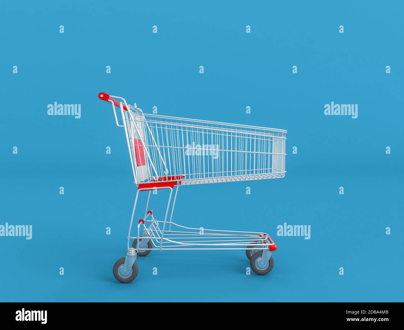 shopping trolley on light blue background, 3d minimalist. shopping and ...