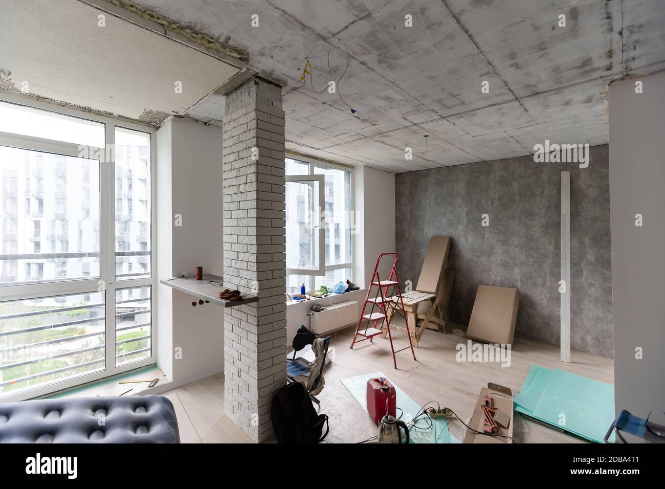 Interior of apartment with materials during on the renovation and ...