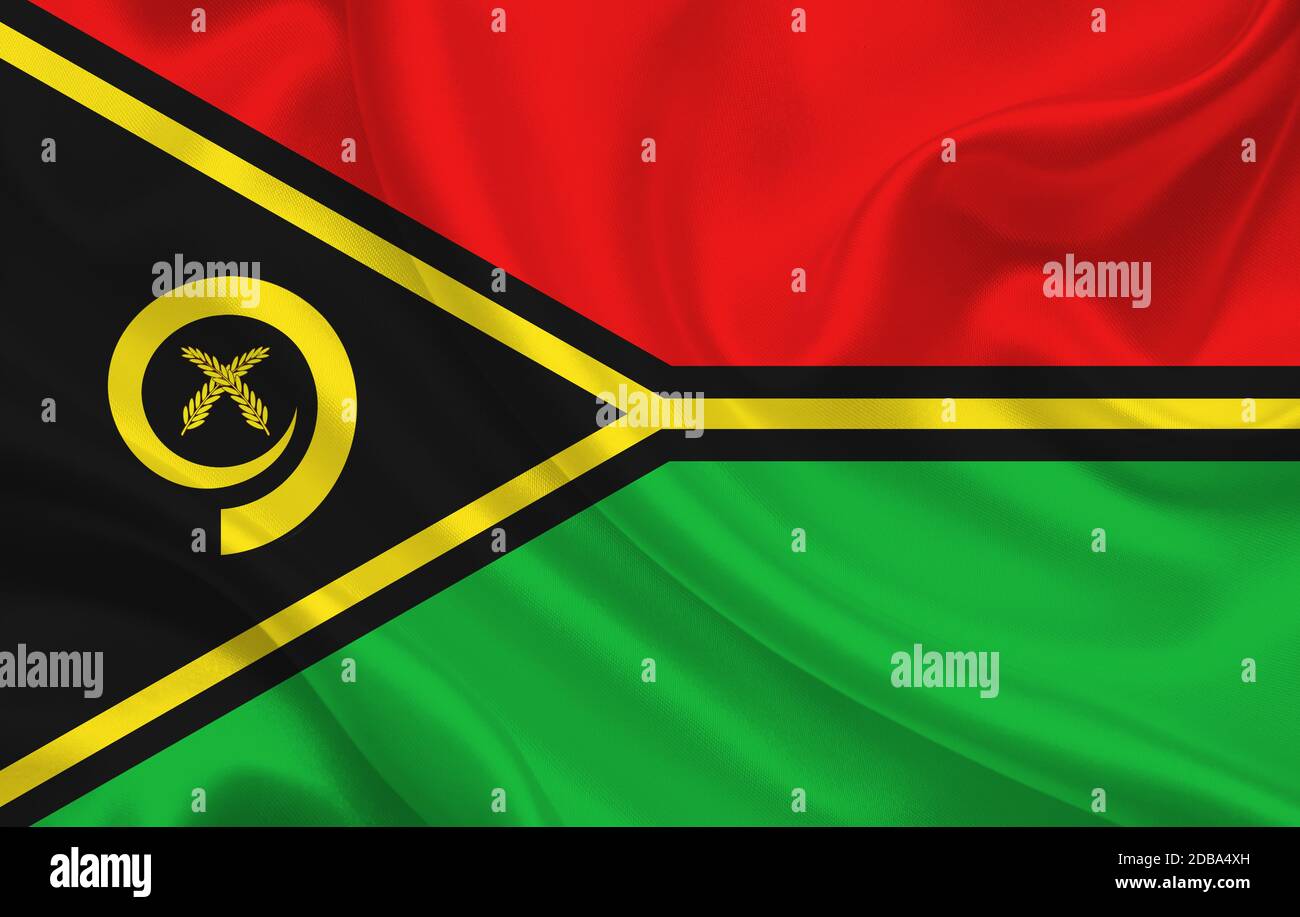 Vanuatu country flag on wavy silk fabric background panorama ...