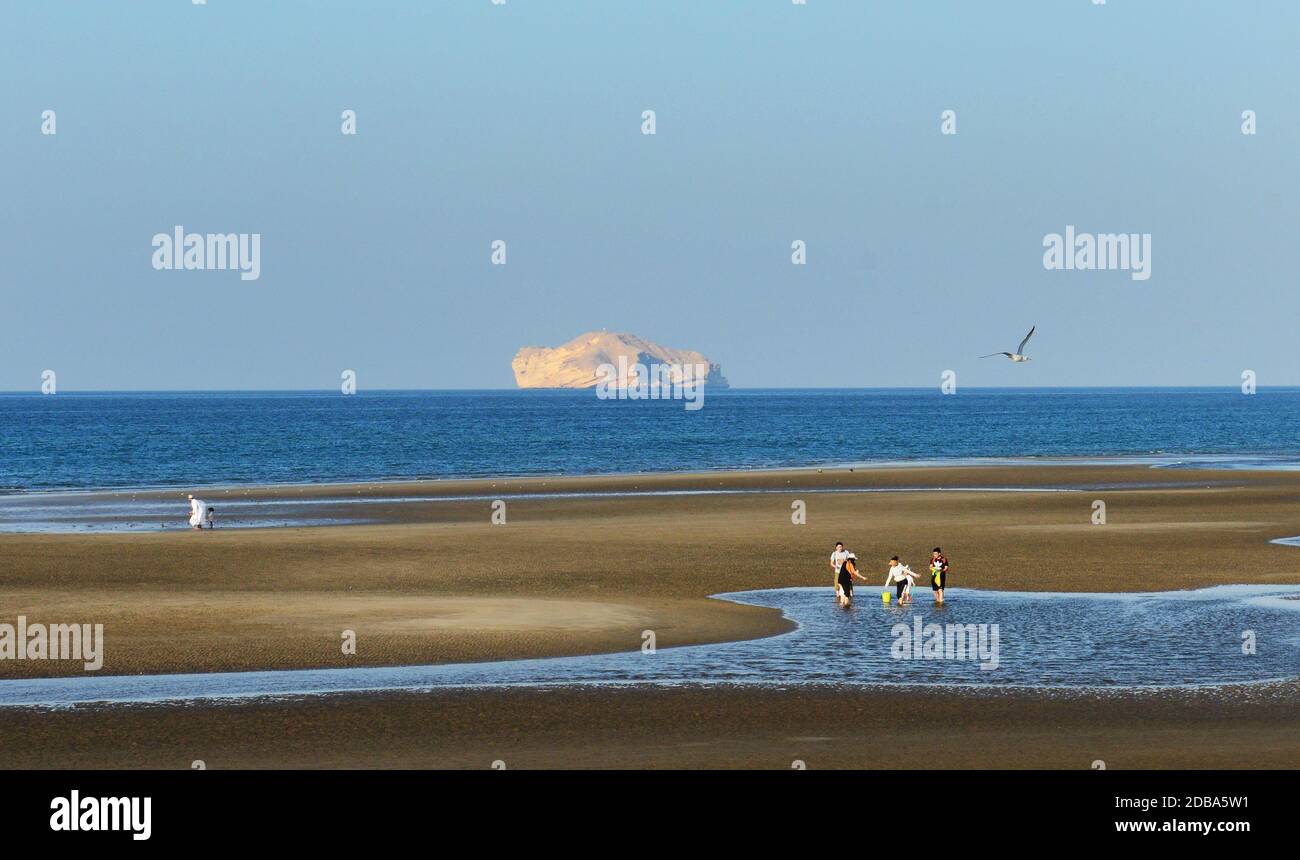 Qurum beach in Muscat with Jazirat al Fahl island in the background ...