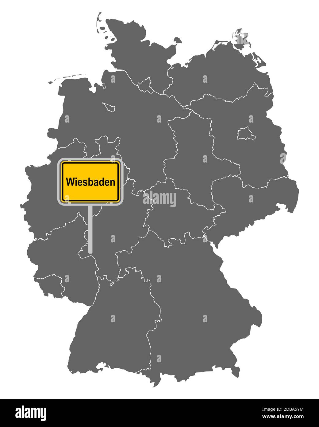 Landkarte von Deutschland mit Ortsschild von Wiesbaden Stock Photo - Alamy