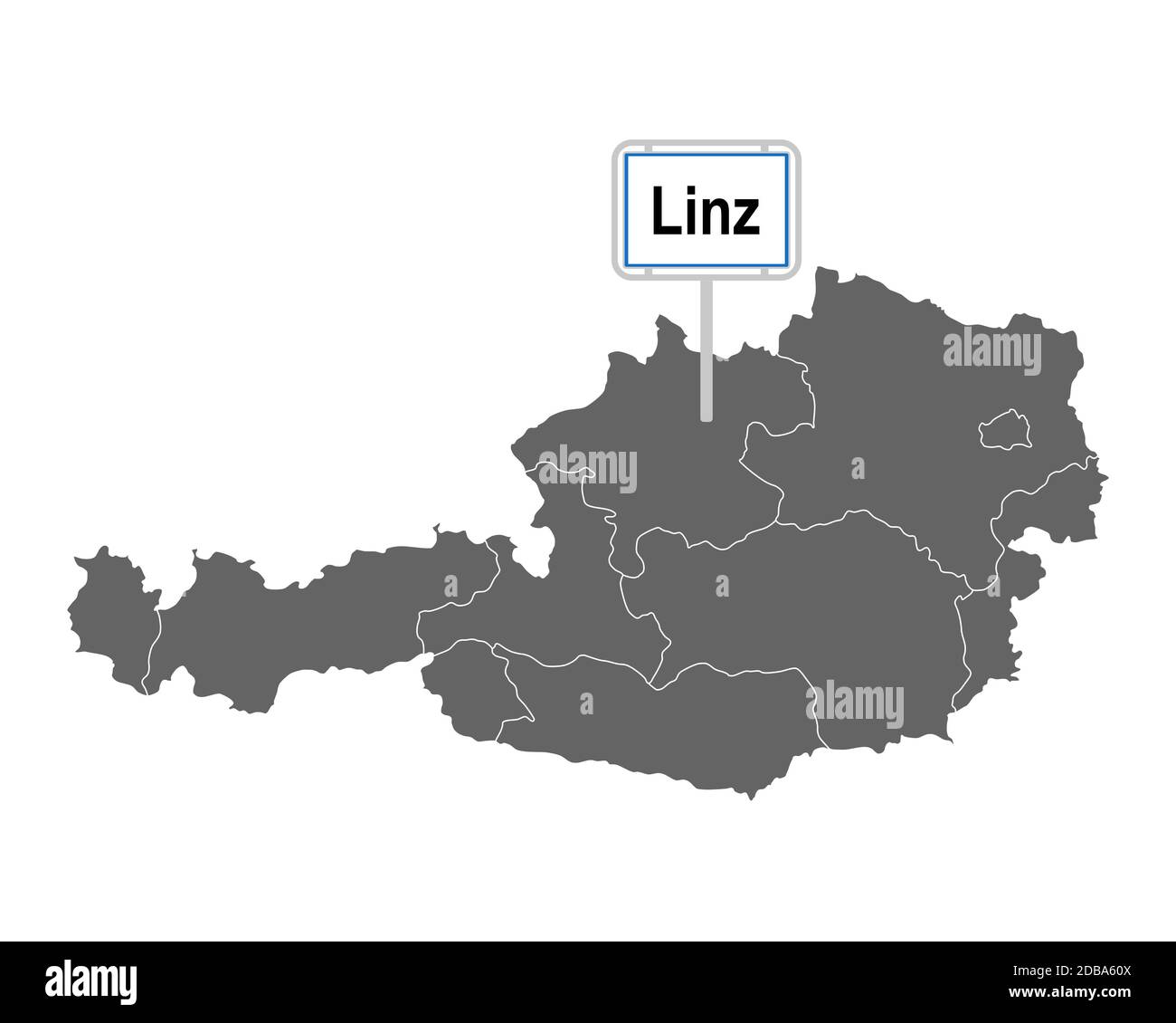 Landkarte von Österreich mit Ortsschild von Linz Stock Photo - Alamy