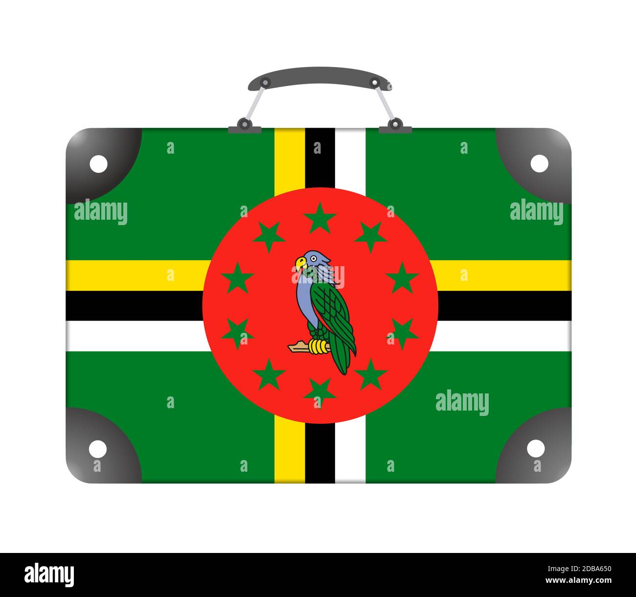 Dominica country flag in the form of a travel suitcase on a white ...
