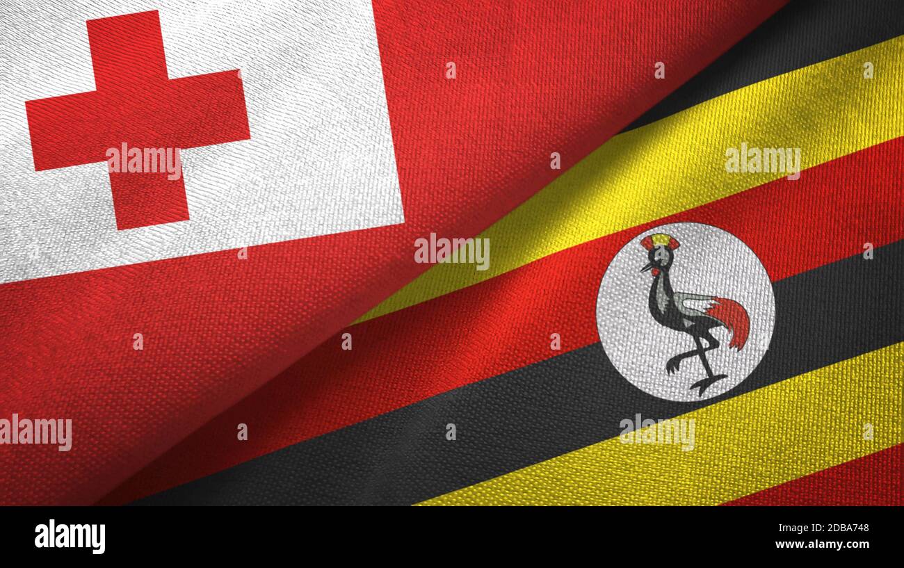 Tonga and Uganda two flags textile cloth, fabric texture Stock Photo ...