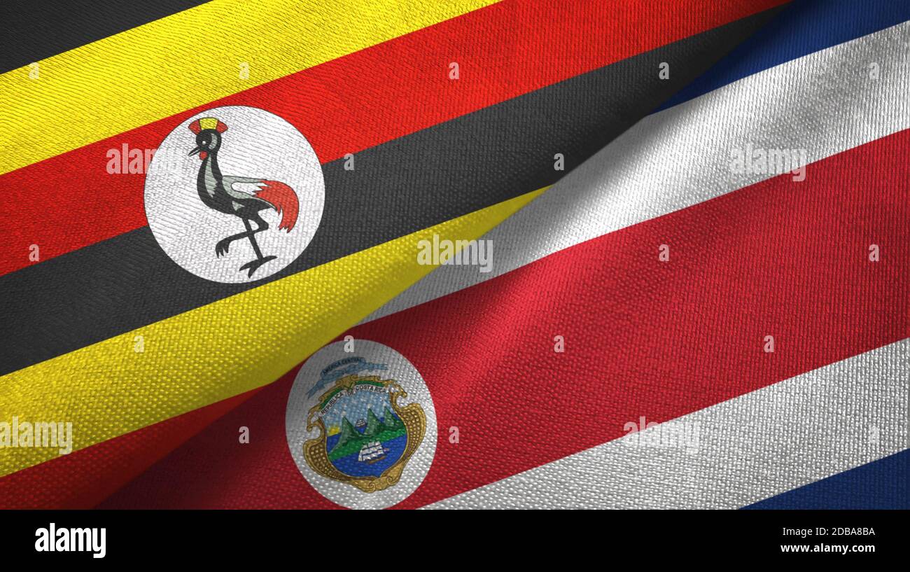 Uganda and Costa Rica two flags textile cloth, fabric texture Stock ...