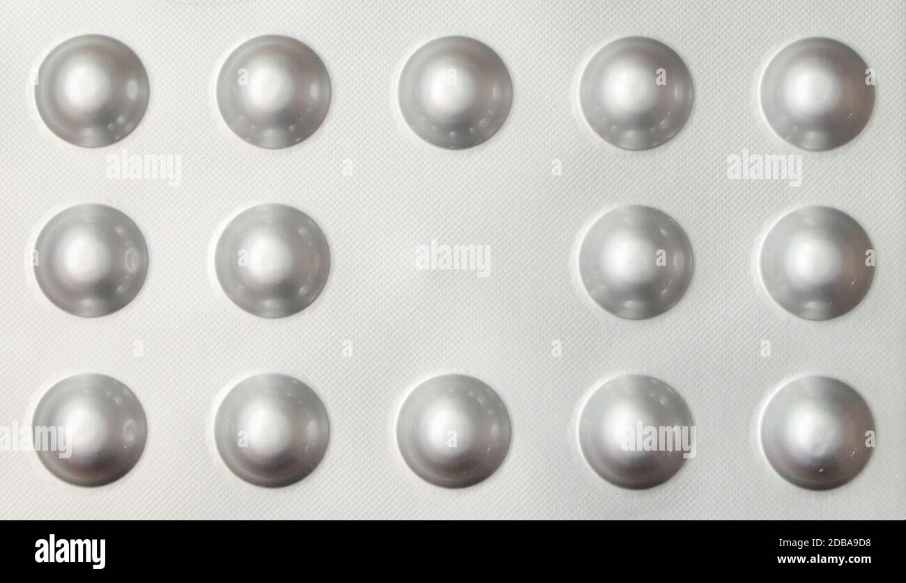 Packing made of aluminum foil, for eight medical tablets Stock Photo ...