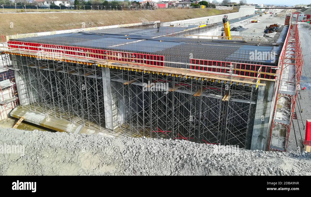Highway construction site view. Civil engineering. Road on costruction ...