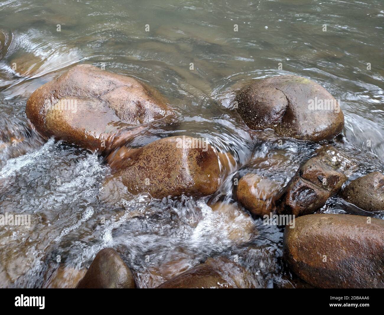 Water flowing over stones Boulders washed by river fluid Amazing water ...