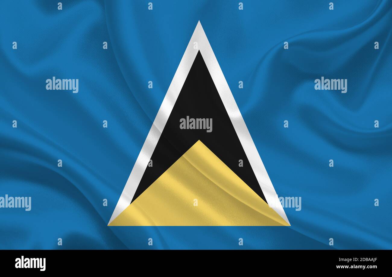 Flag of the country of Lucia on a background of wavy silk fabric ...