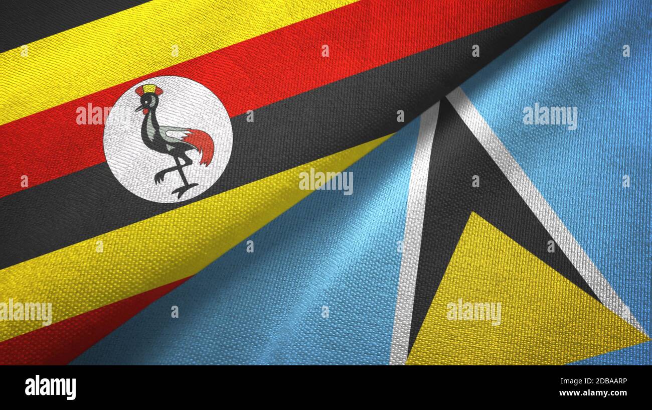 Uganda and Saint Lucia two flags textile cloth, fabric texture Stock ...