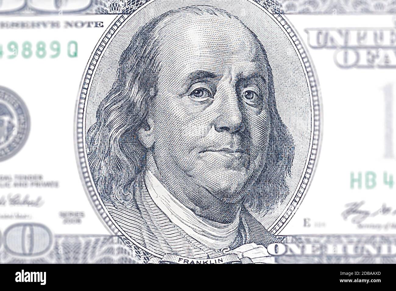 Close up portrait of American President Benjamin Franklin on a 100 ...