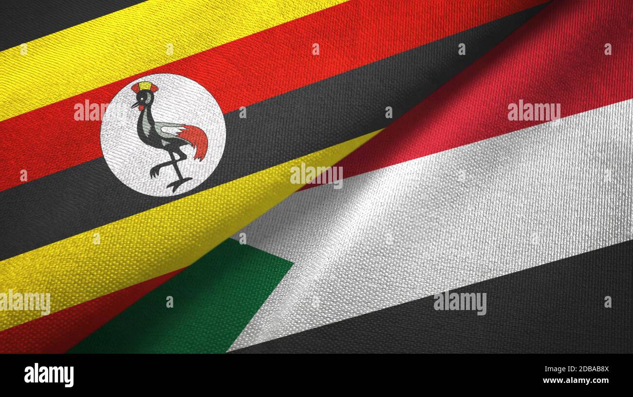 Uganda and Sudan two flags textile cloth, fabric texture Stock Photo ...
