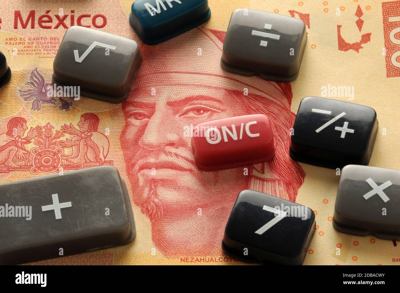 Calculator keys on mexican currency Stock Photo - Alamy