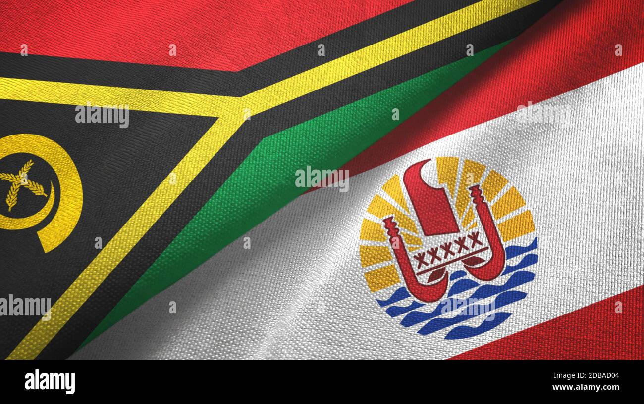 Vanuatu and French Polynesia two flags textile cloth, fabric texture ...