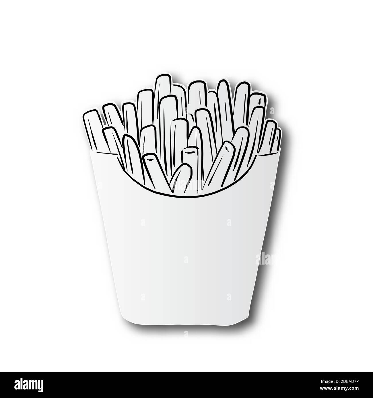 black line hand drawn of French fries on carton package box cut paper ...