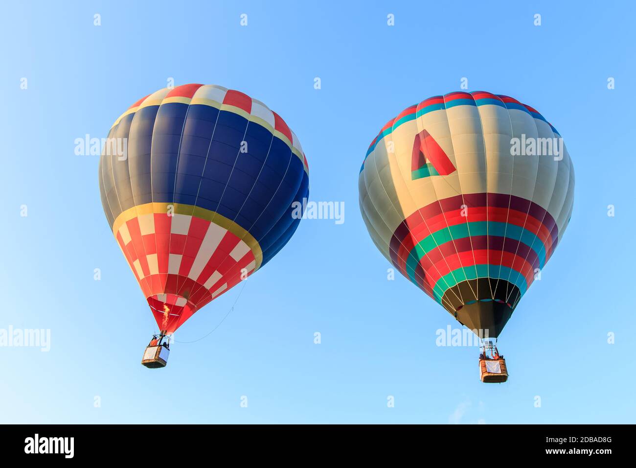 Hot air balloon or aerostat, bright burning fire flame from gas burner ...