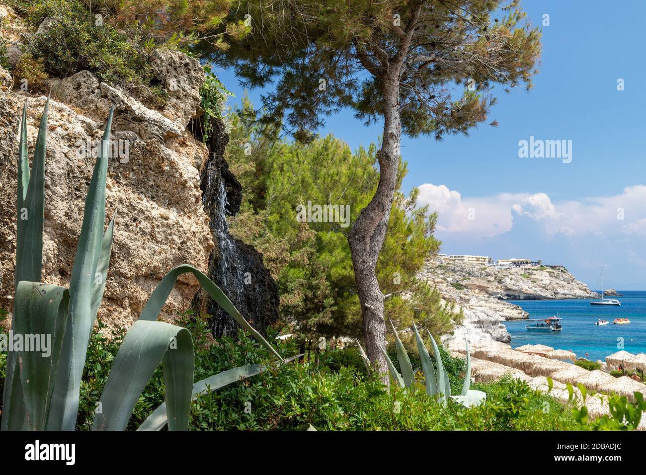 Scenic view on the bay with turquoise water and the beach of Kalithea ...