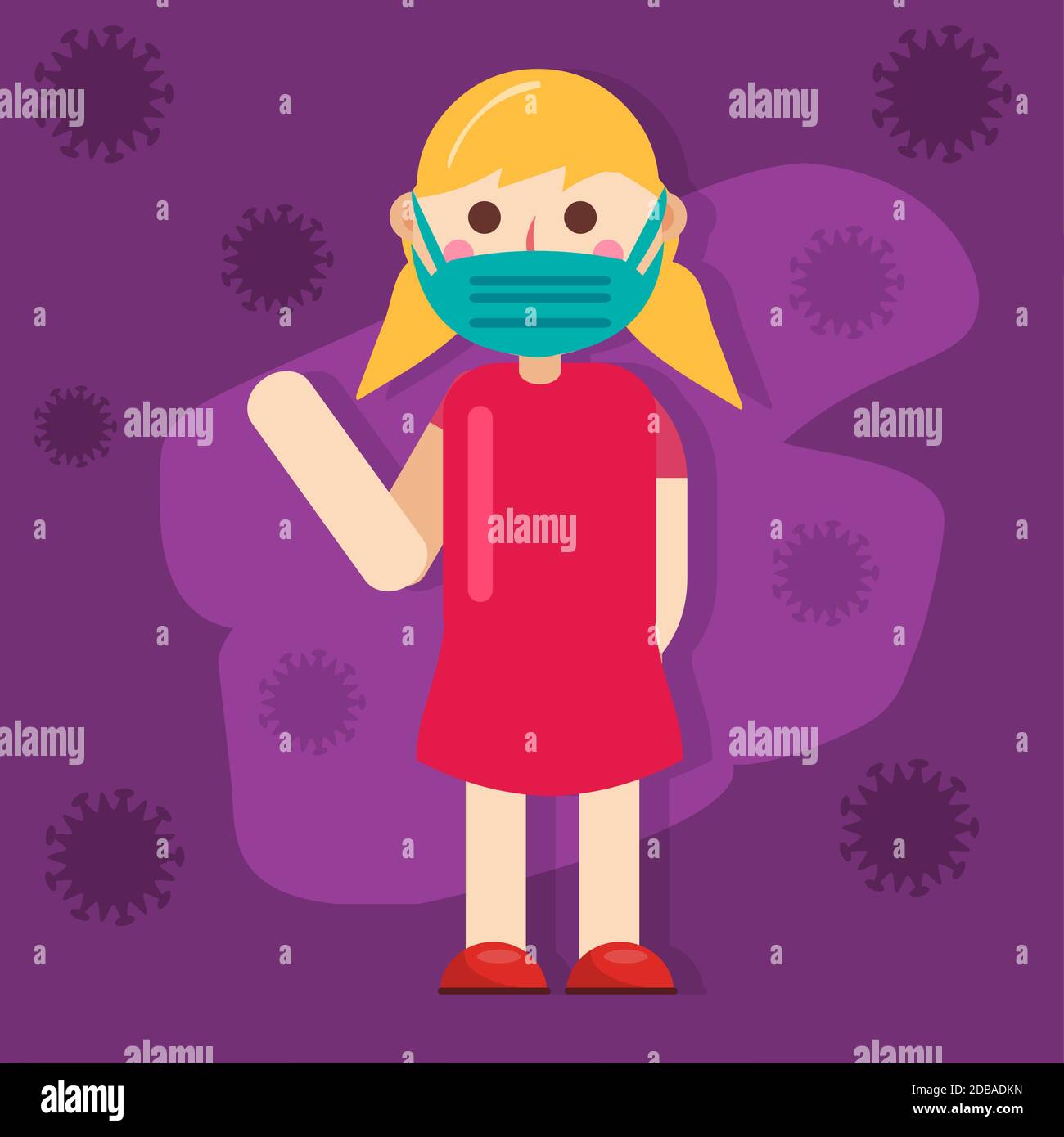 little girl using face mask says "hi", vector illustration Stock Vector ...