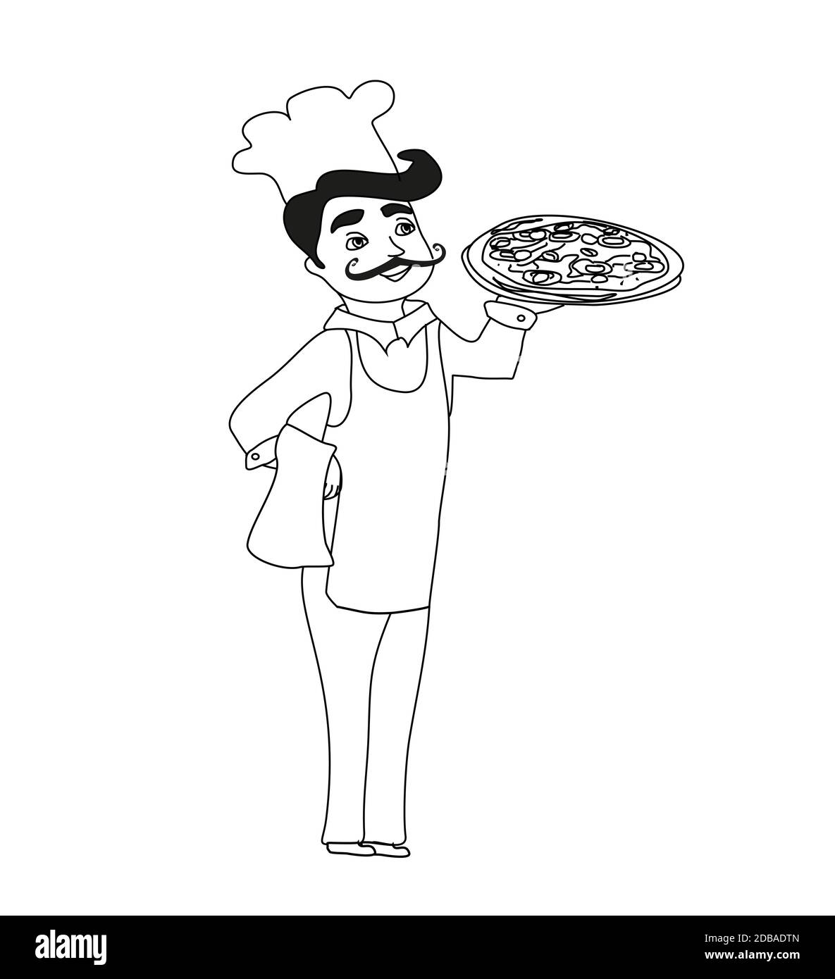 chef with pizza - doodle Illustration Stock Photo - Alamy