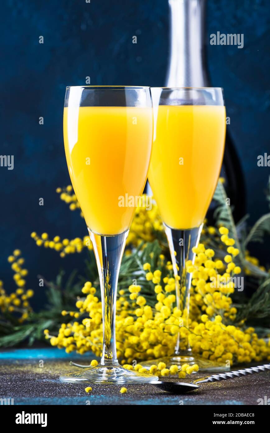 Classic alcohol cocktail mimosa with orange juice and cold dry ...