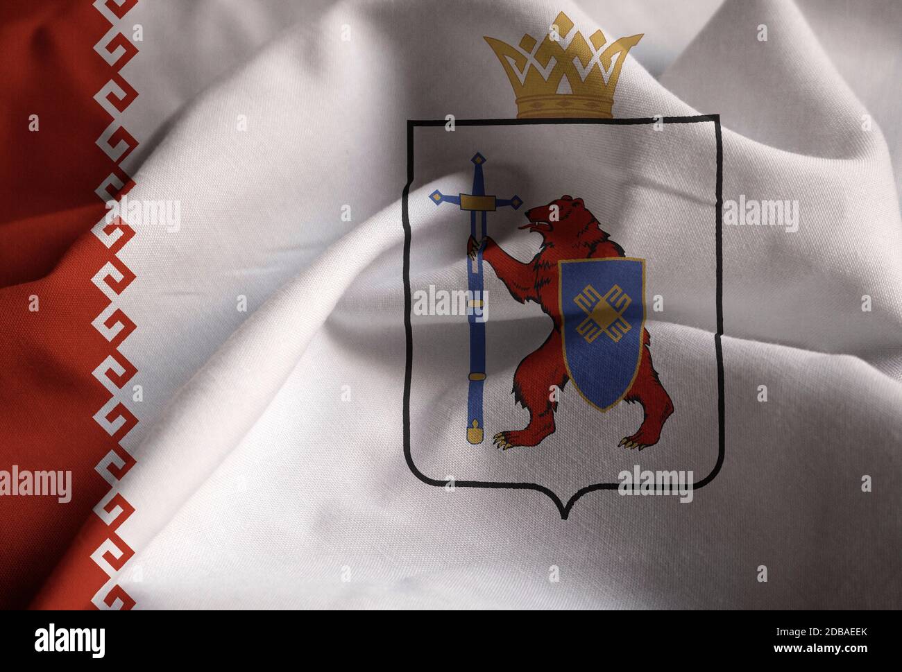 Closeup of Ruffled Mari El Flag, Mari El Flag Blowing in Wind Stock ...