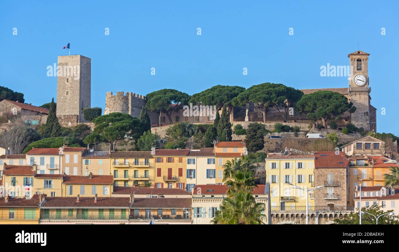 Castle Tower at Top of Hill in Cannes France Stock Photo - Alamy