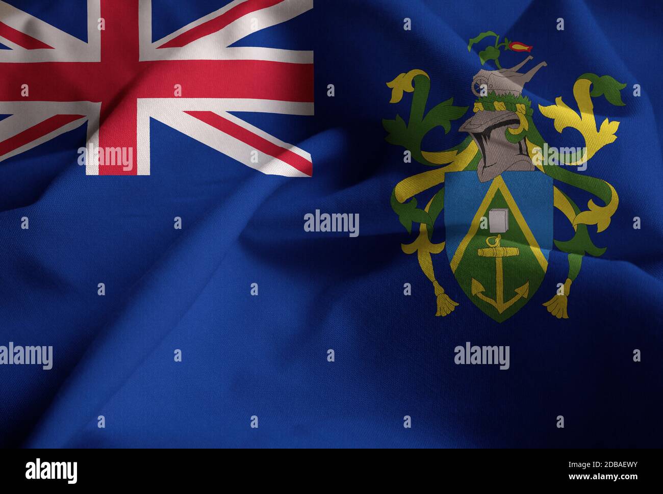 Closeup of Ruffled Pitcairn Islands Flag, Pitcairn Islands Flag Blowing ...