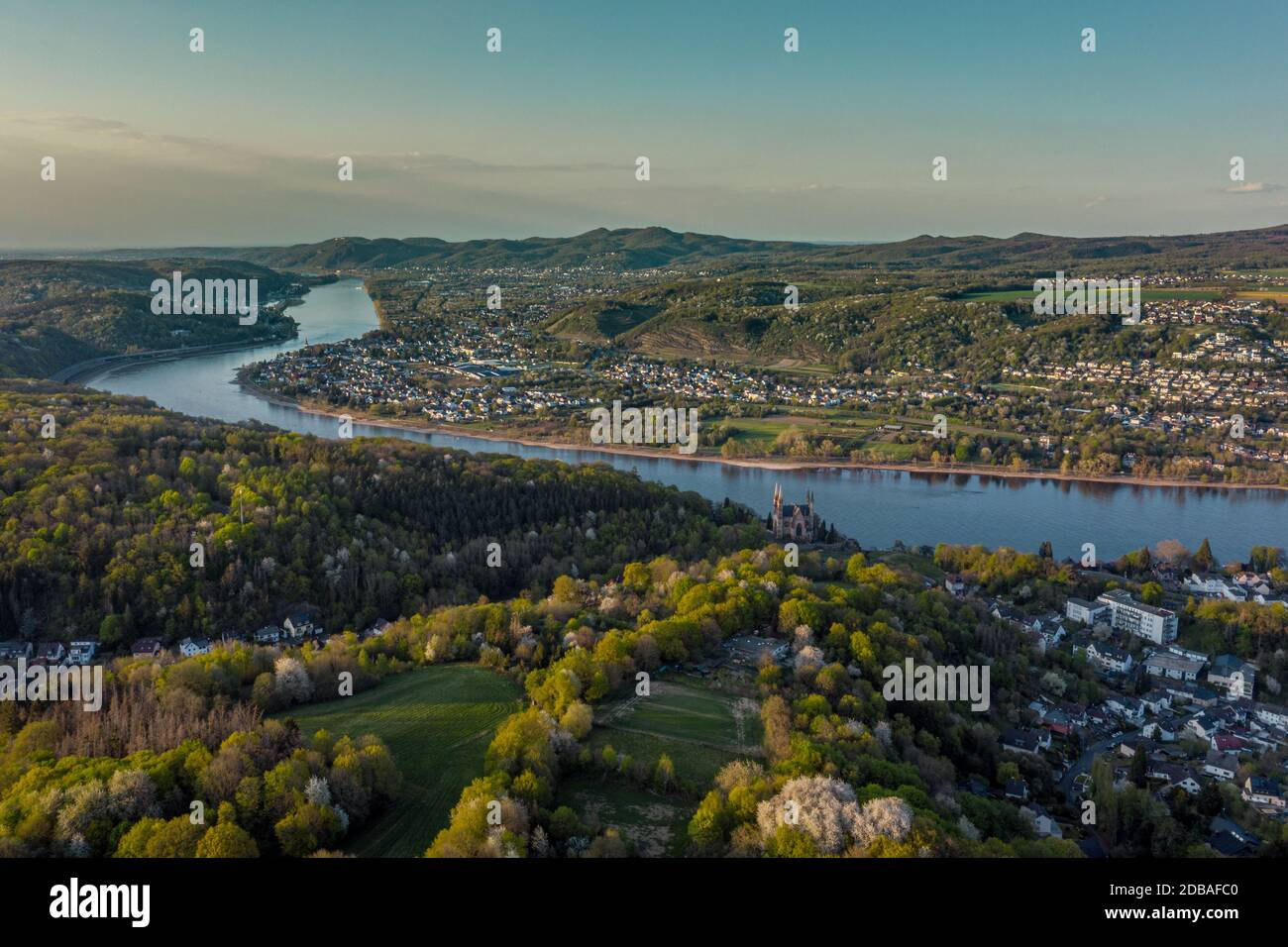 Aerial view of the Rhine Valley and the cities unkel Remagen and Erpel ...