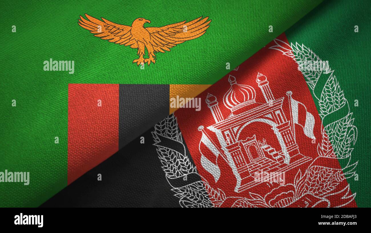 Zambia and Afghanistan two flags textile cloth, fabric texture Stock ...