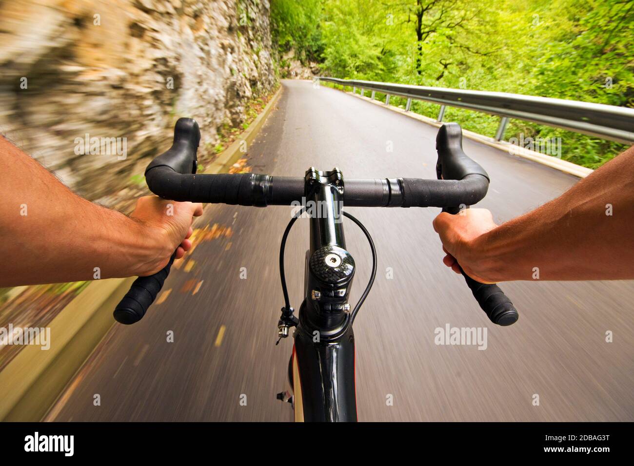Road cycling wide angle speed shoot in nature. Landscape cycling in ...
