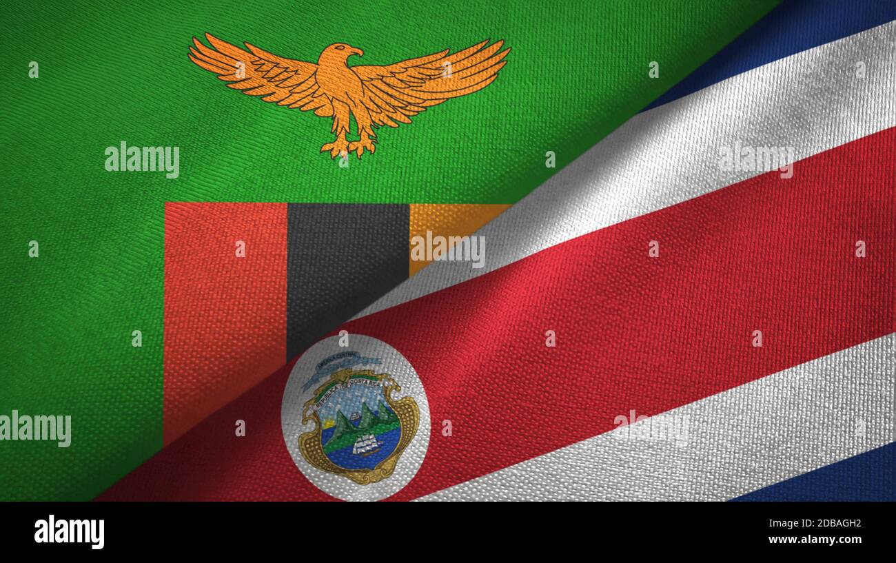 Zambia and Costa Rica two flags textile cloth, fabric texture Stock ...