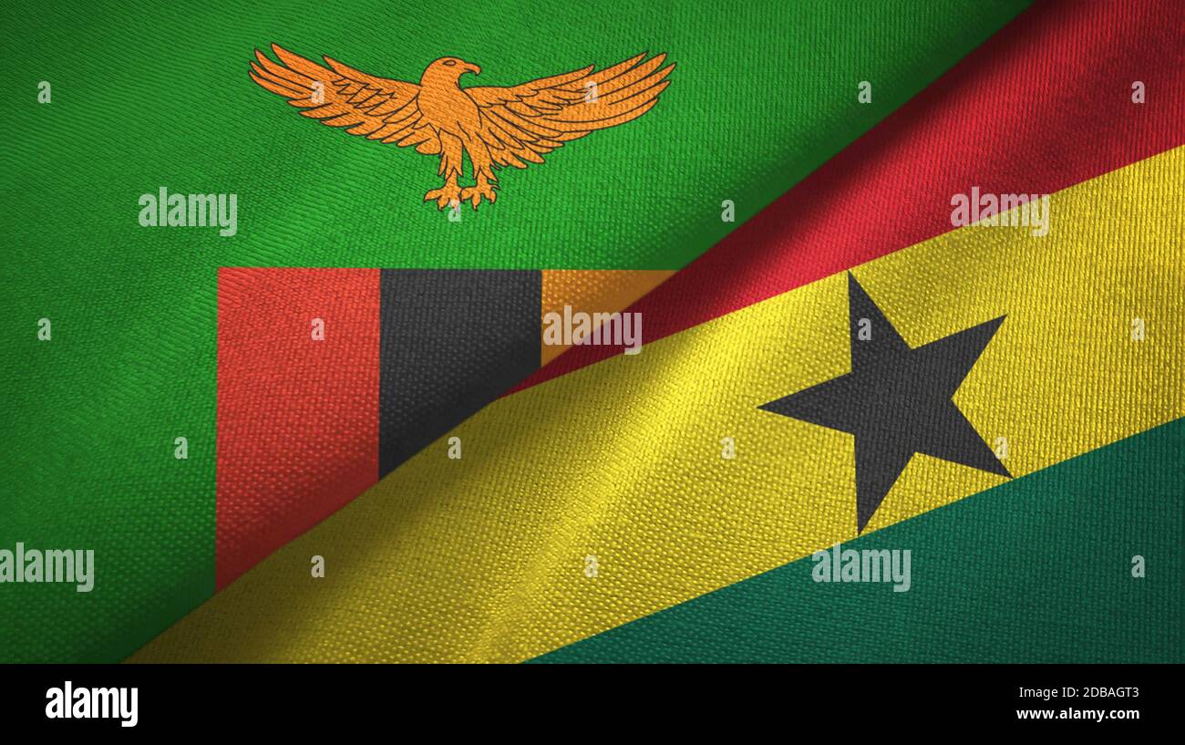 Zambia and Ghana two flags textile cloth, fabric texture Stock Photo ...