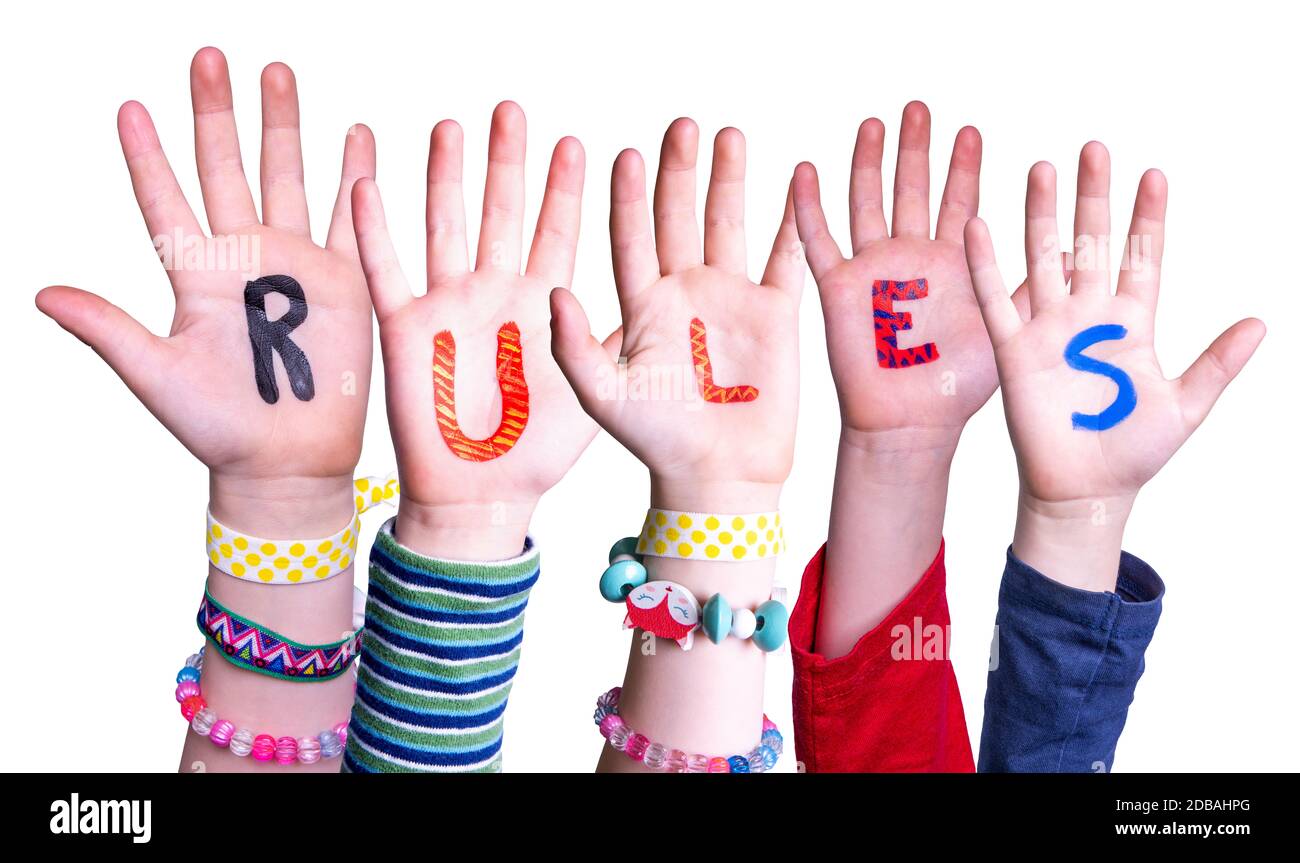 Children Hands Building Colorful Word Rules. White Isolated Background ...