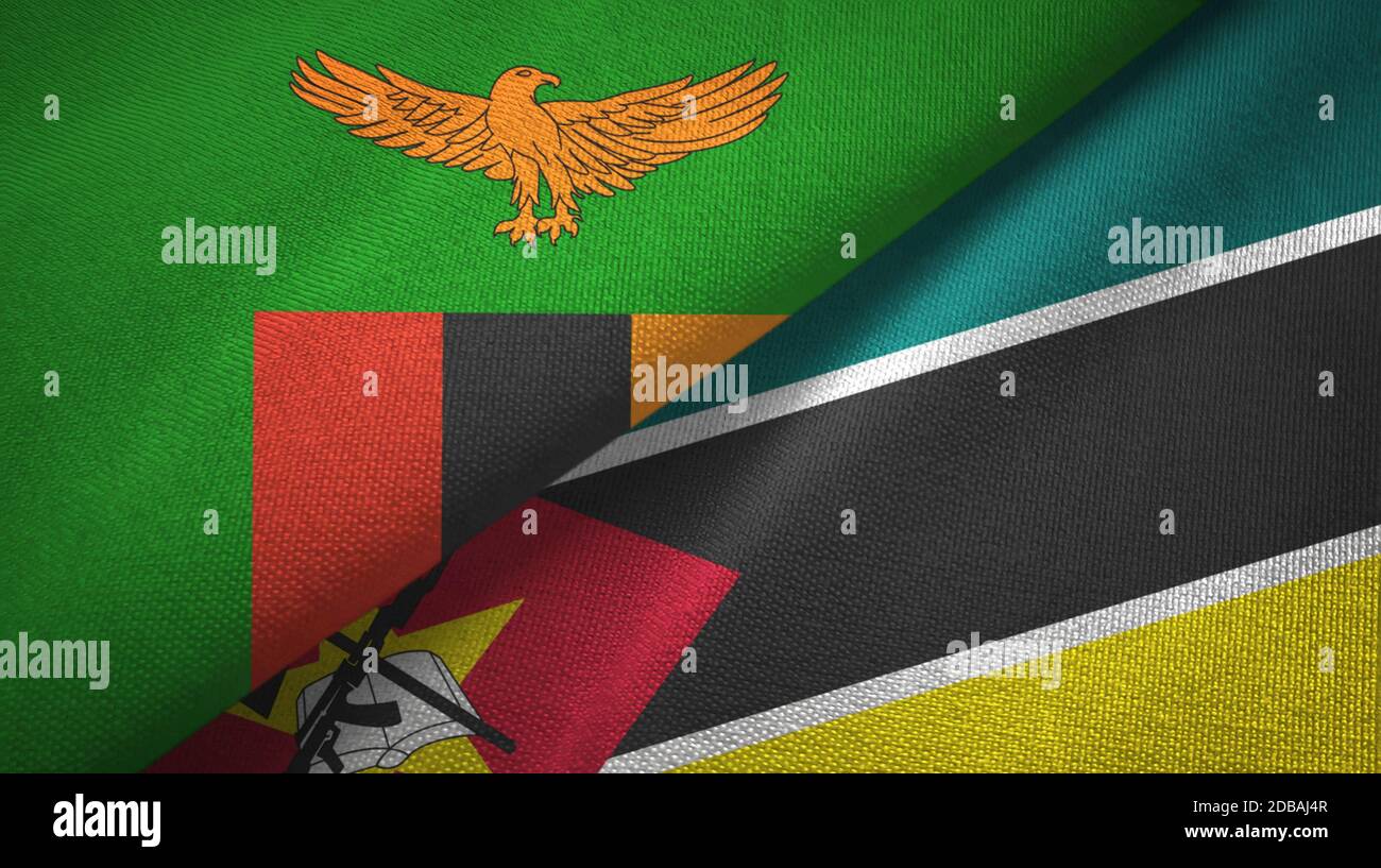 Zambia and Mozambique two flags textile cloth, fabric texture Stock ...