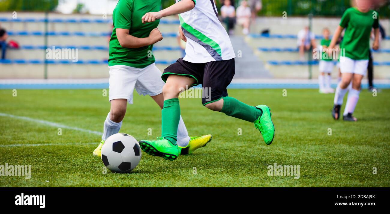 Running Football Soccer Players. Sports Competition Between Youth ...