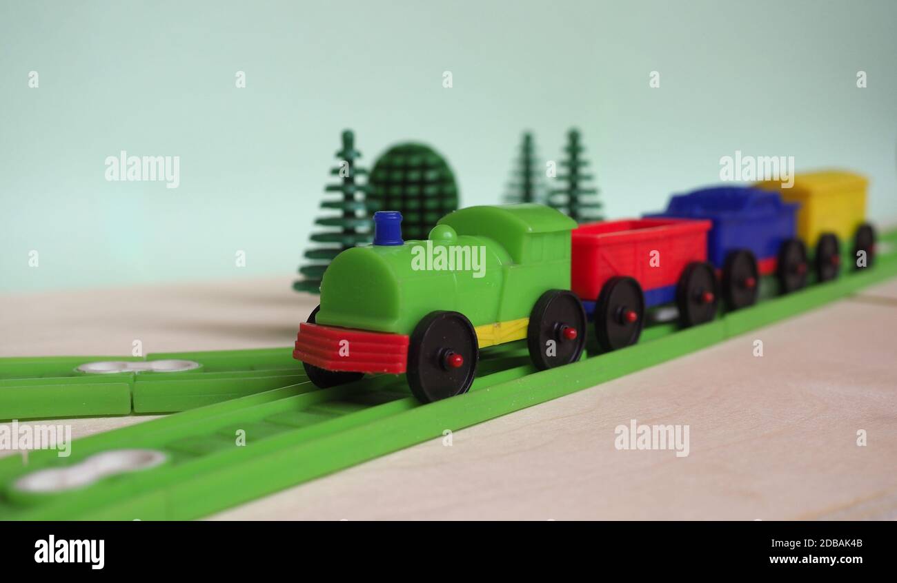 plastic scale model toy train and railway, selective focus Stock Photo ...