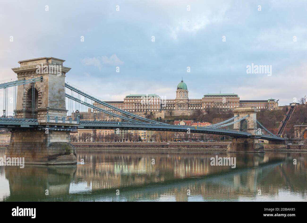 Chain Bridge with Buda Castle Hungary Budapest at day Stock Photo - Alamy