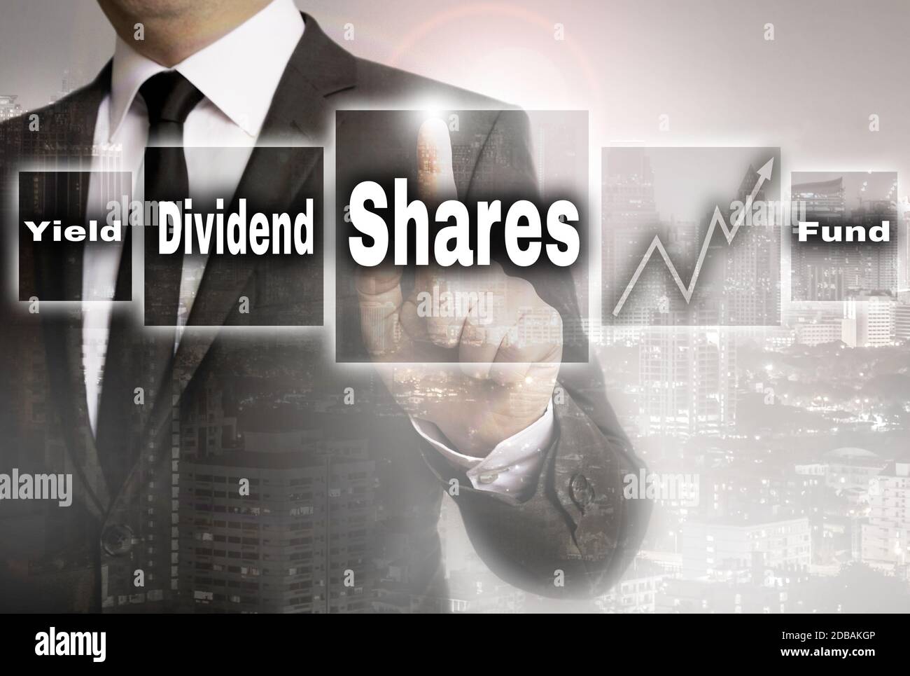 Shares trader with city background concept Stock Photo - Alamy