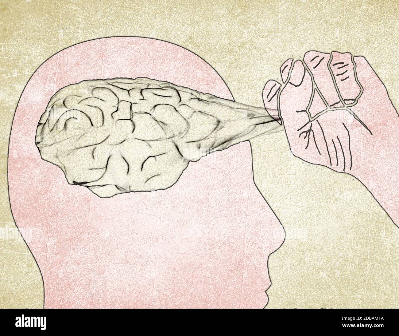 man pull out brain digital illustration Stock Photo - Alamy