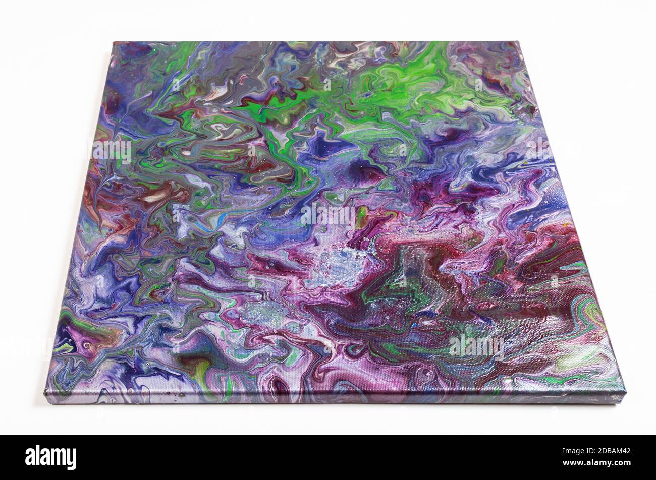 painting without frame with multi-colored acrylic image on white ...