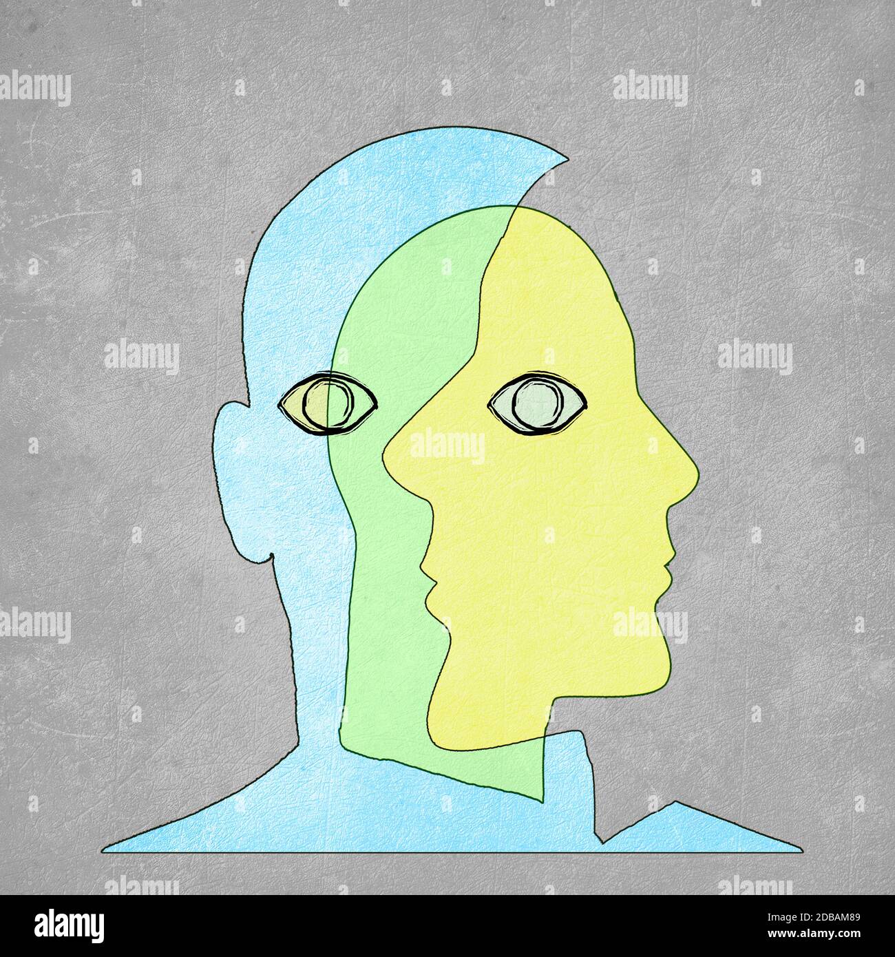 three human heads on gray background Stock Photo - Alamy
