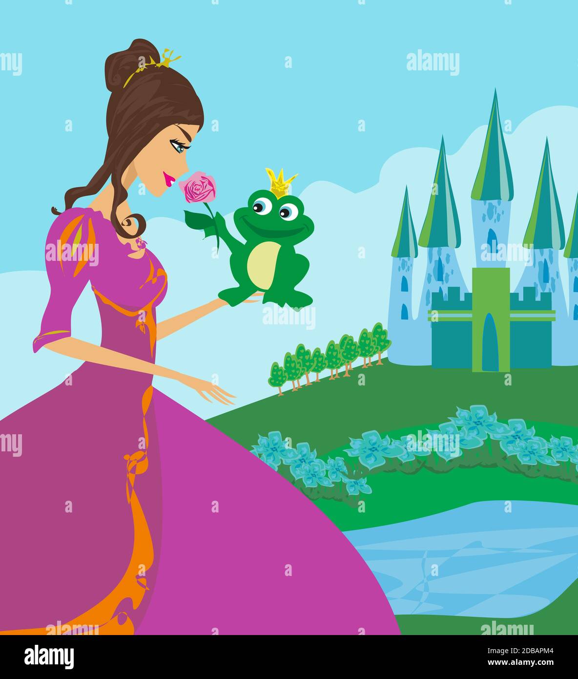 Beautiful young princess and big frog Stock Photo - Alamy